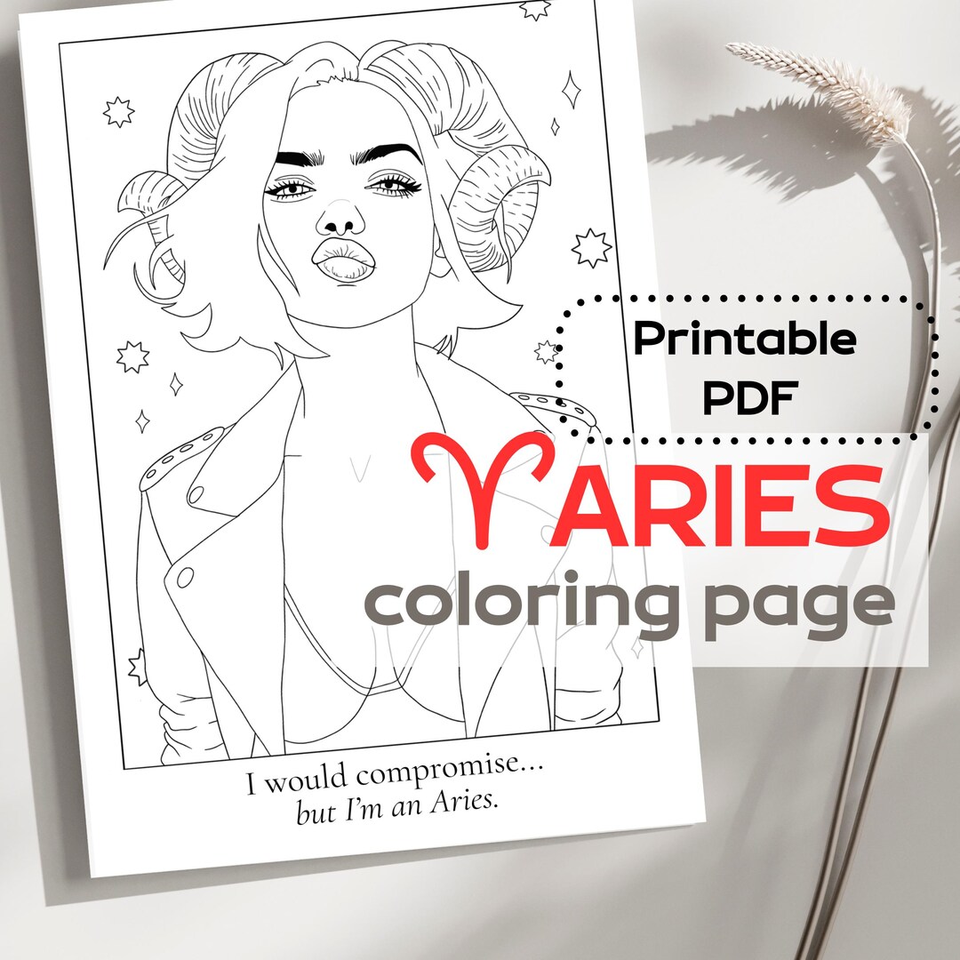 Sassy Aries Zodiac Coloring Page: Printable Astrology Girl Line Art PDF ...