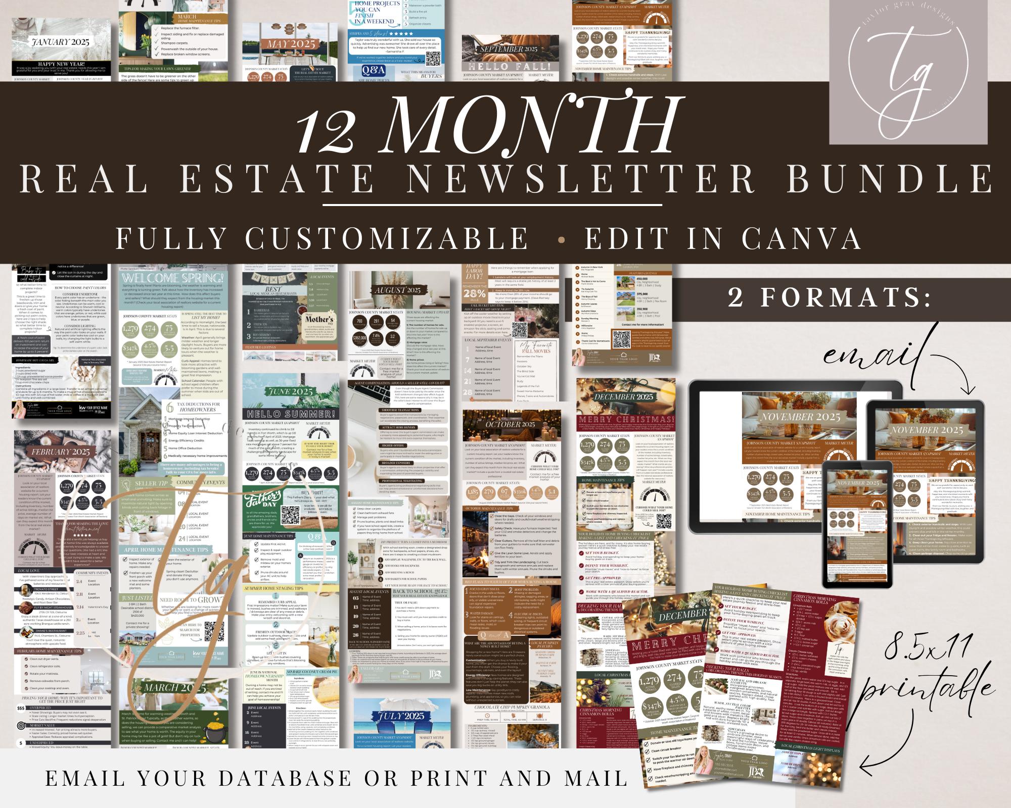 12 Month Real Estate Newsletter Bundle 2025 | January - December Email ...