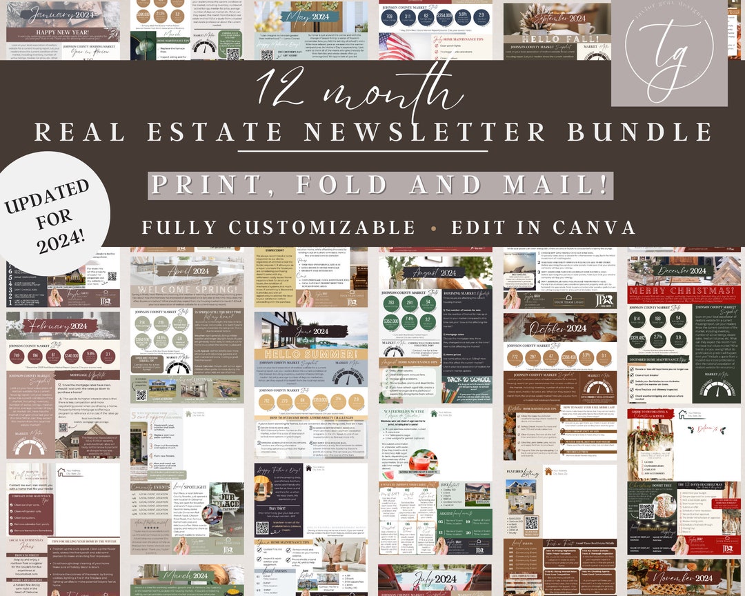 12 Month Real Estate Newsletter Bundle 2024 January December Print ...