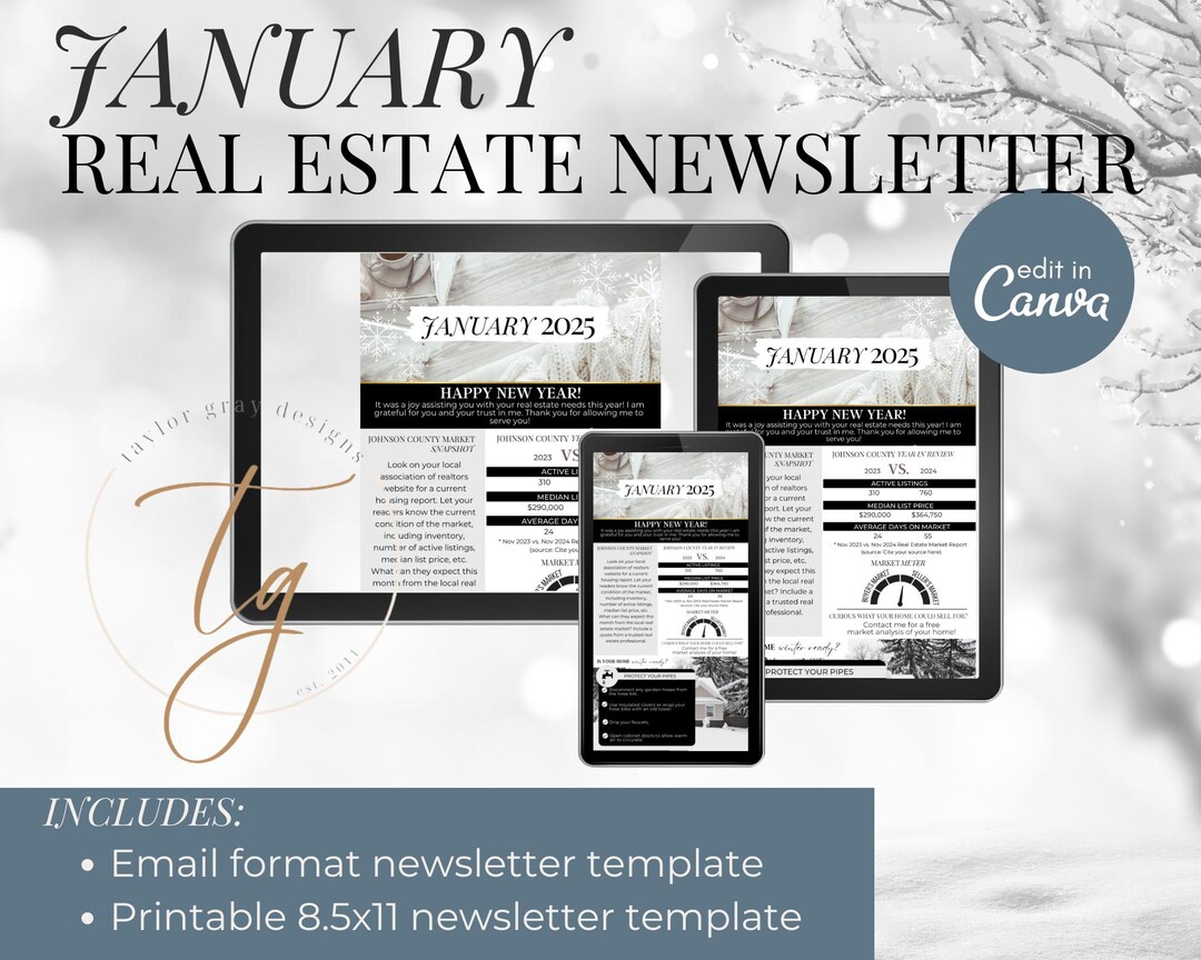 January Real Estate Newsletter Template: Winter Realtor News (canva ...