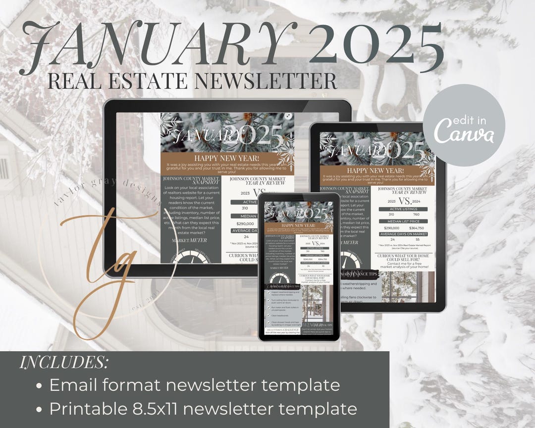 January Real Estate Newsletter Template: Winter Realtor News (canva ...