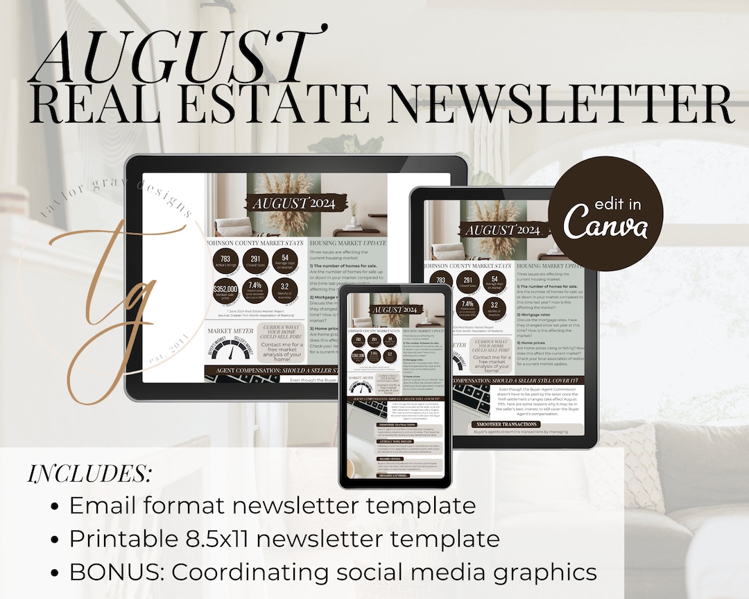 August Real Estate Newsletter Template: Market Update, Canva (digital ...