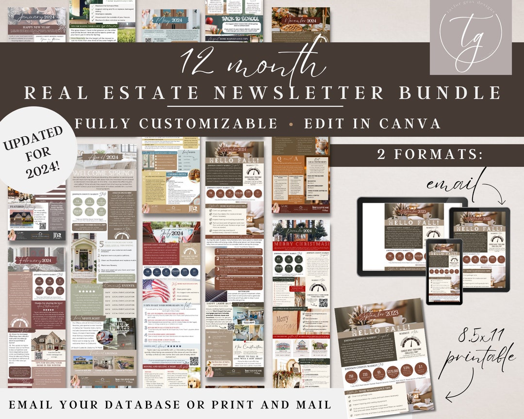 12 Month Real Estate Newsletter Bundle 2024 January December Email and ...