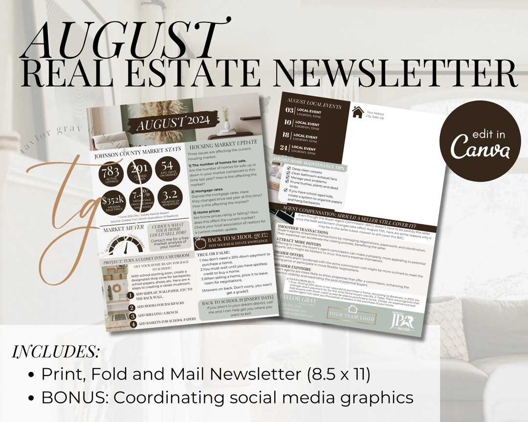 August Real Estate Newsletter Template: Realtor Marketing (canva ...