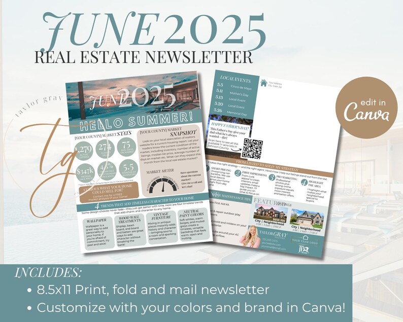 June 2025 Real Estate Newsletter Template: Realtor Marketing (canva) - Etsy