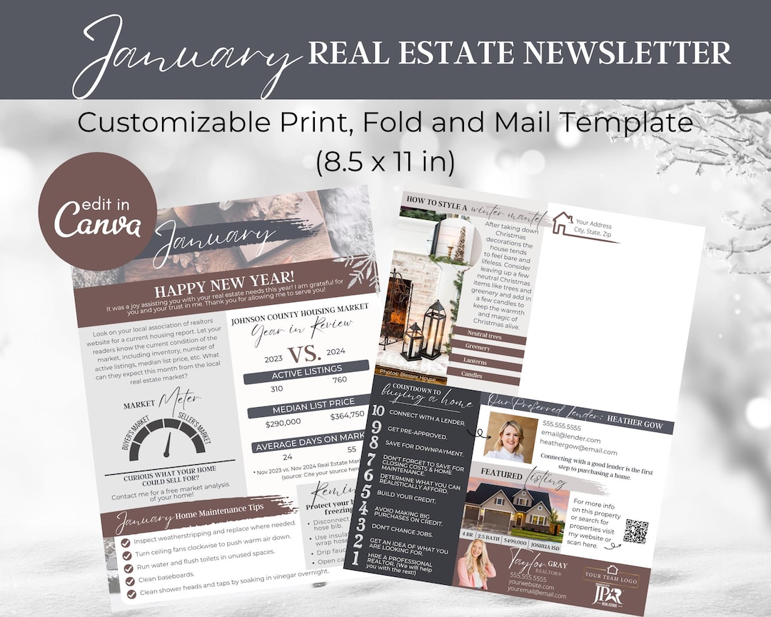 Real Estate PRINT, FOLD and MAIL Newsletter Template | January ...