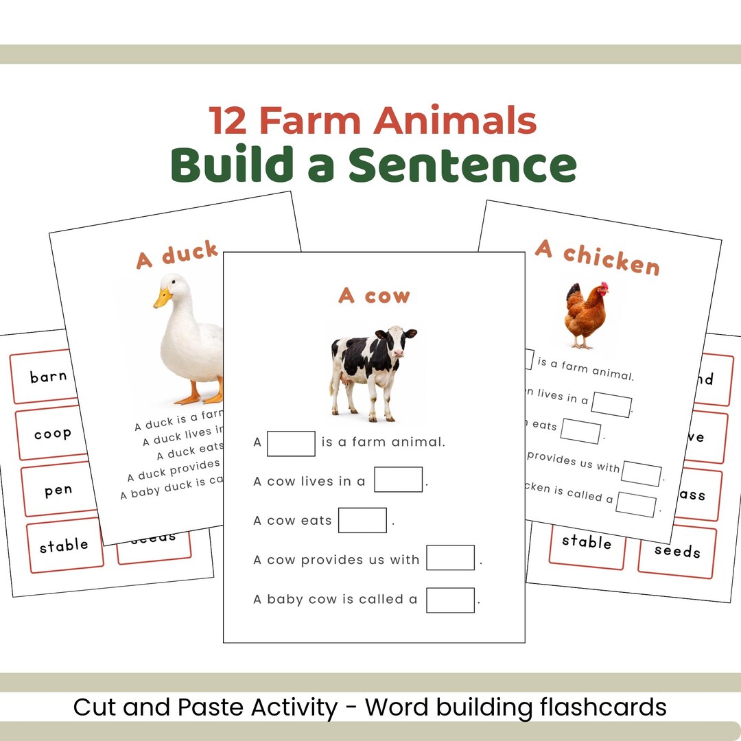 Farm Animal Sentence Builder Printable | Build a Sentence Literacy ...