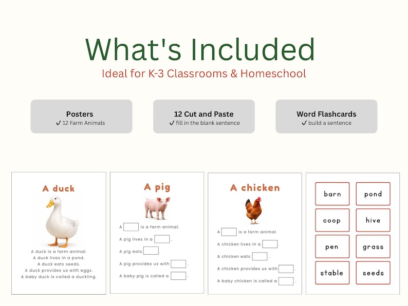 Farm Animal Sentence Builder Printable | Build a Sentence Literacy ...