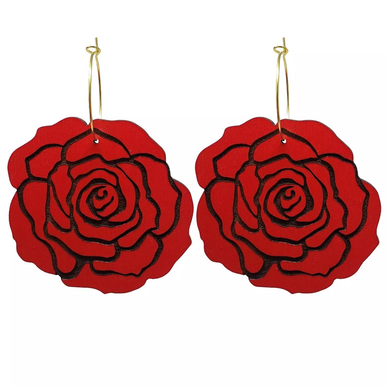 Giant Red Rose Hoops Flower Hoop Earrings Romantic Red - Etsy