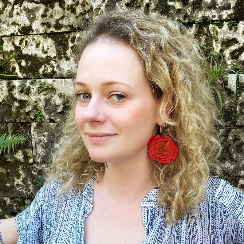 Giant Red Rose Hoops Flower Hoop Earrings Romantic Red | Etsy