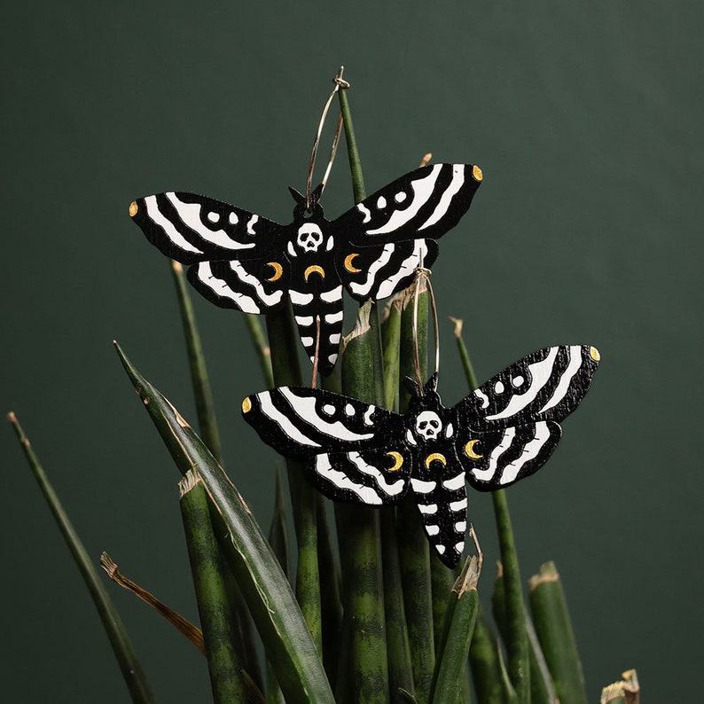 Death Moth Hoop Earrings, Halloween - Etsy