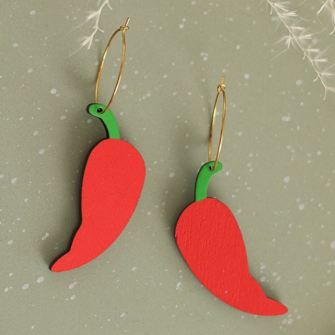 Hand-painted Chili Pepper Hoop Earrings: 18k Gold-plated Hoops - Etsy
