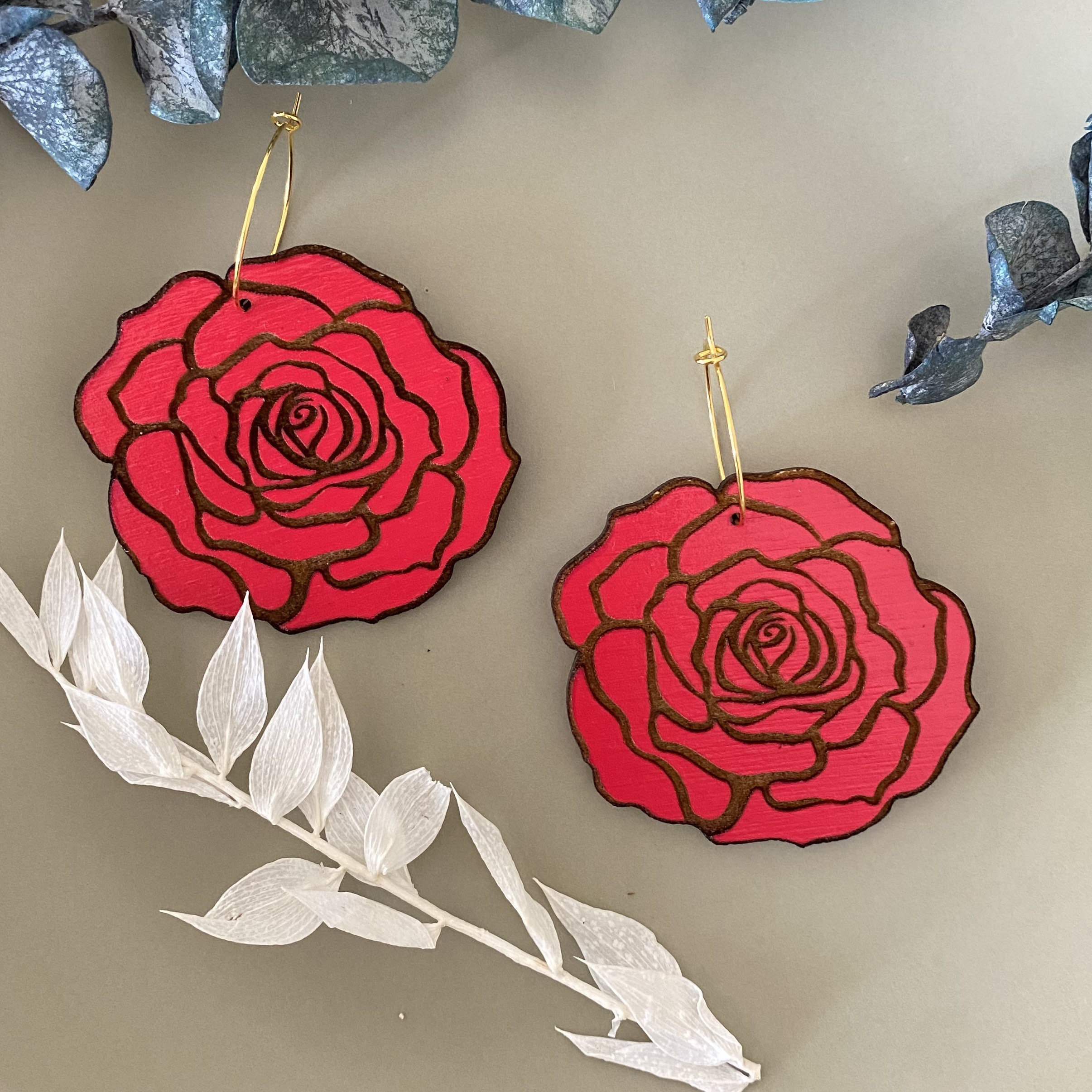 Giant Red Rose Hoops Flower Hoop Earrings Romantic Red | Etsy