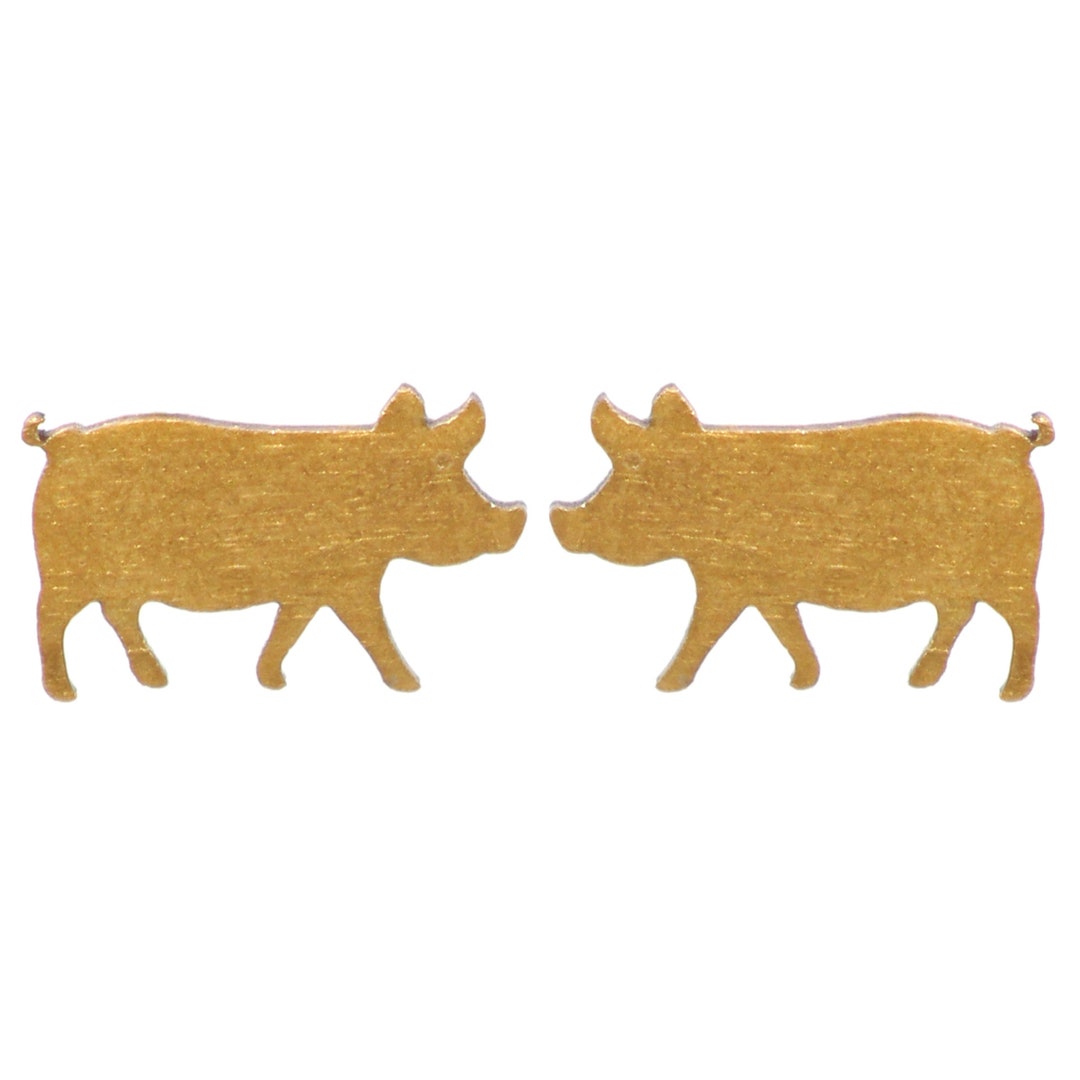 Gold Pig Studs Hand Painted Wooden Earrings - Etsy