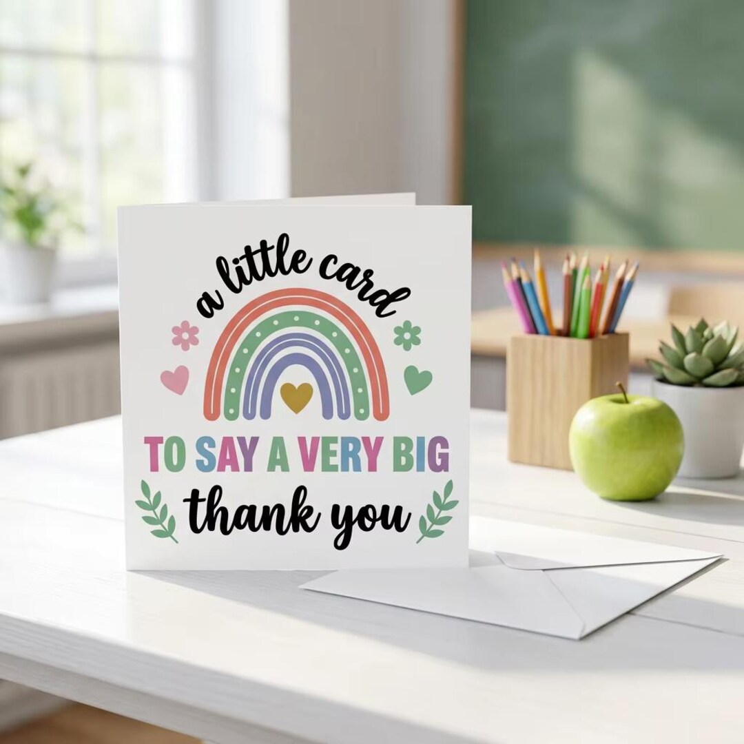 Thank You Teacher Card, Rainbow Thank You Card, Appreciation Gift for ...