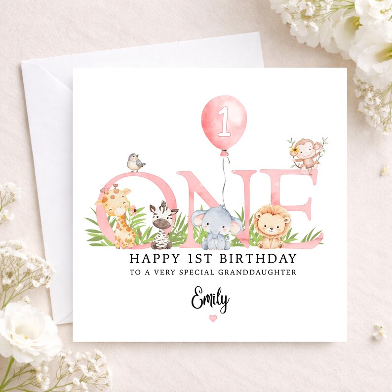 Personalised 1st Birthday Card Safari Animals, First Birthday Card ...
