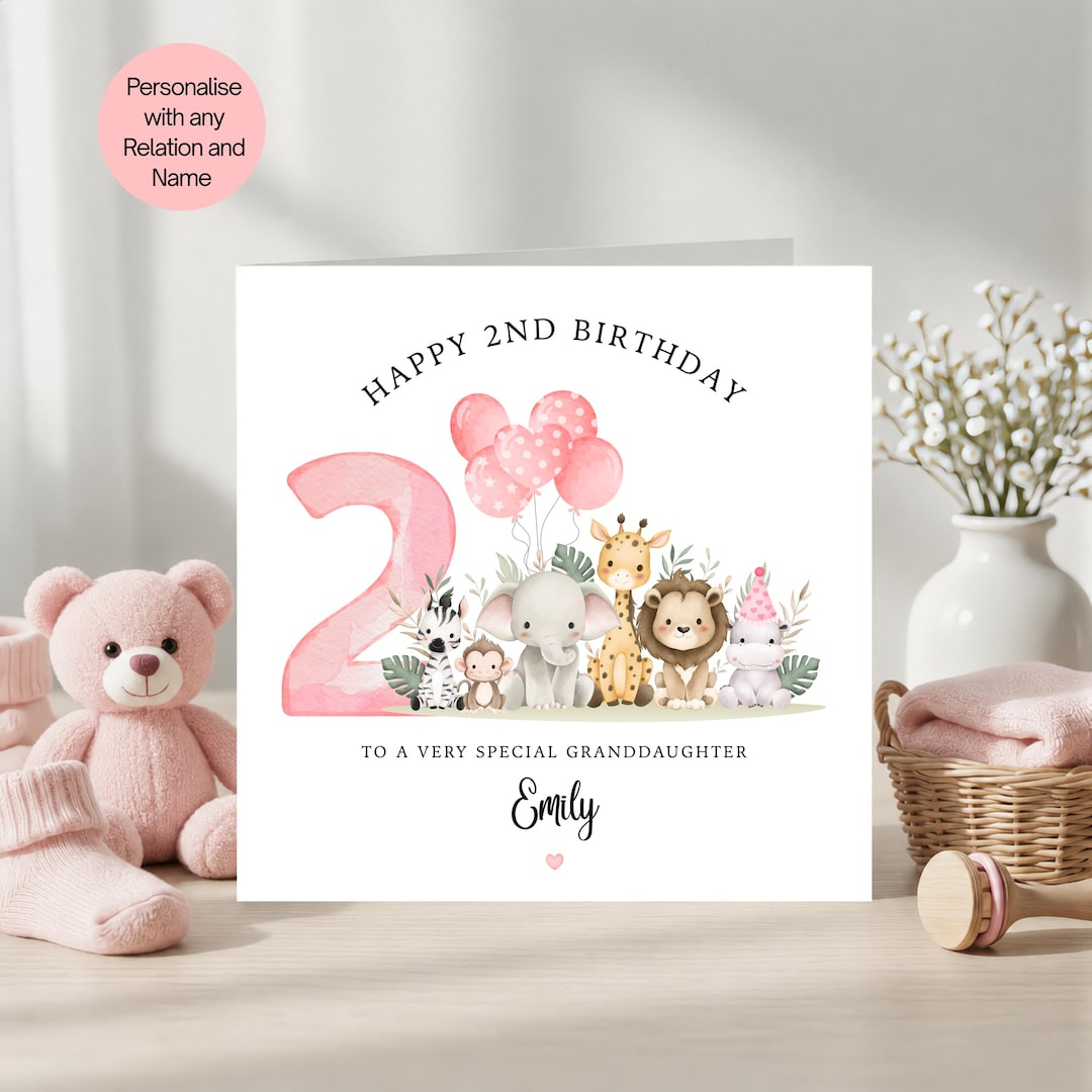 Personalised Second Birthday Card for Girl Age 2, 2nd Pink Birthday for ...