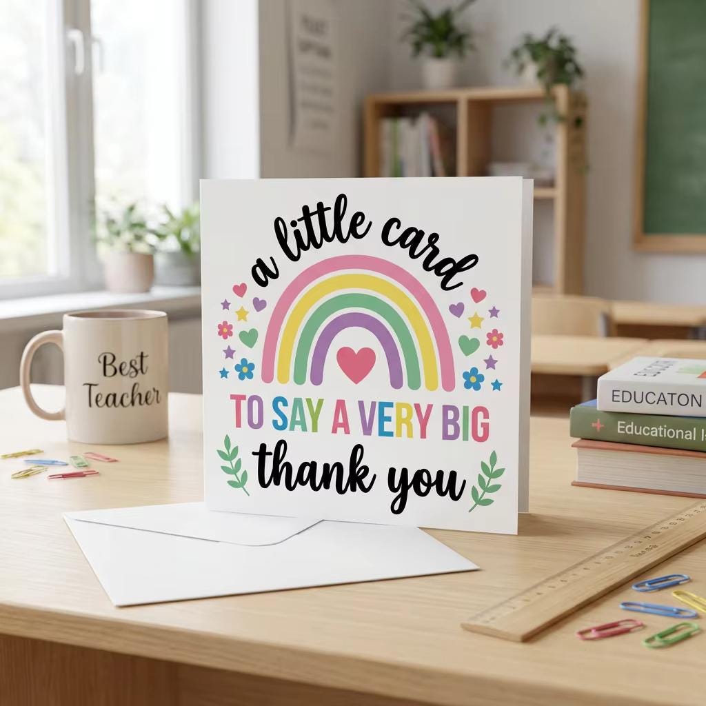 Rainbow Thank You Card, Appreciation Gift for Teacher, End of Term Card ...