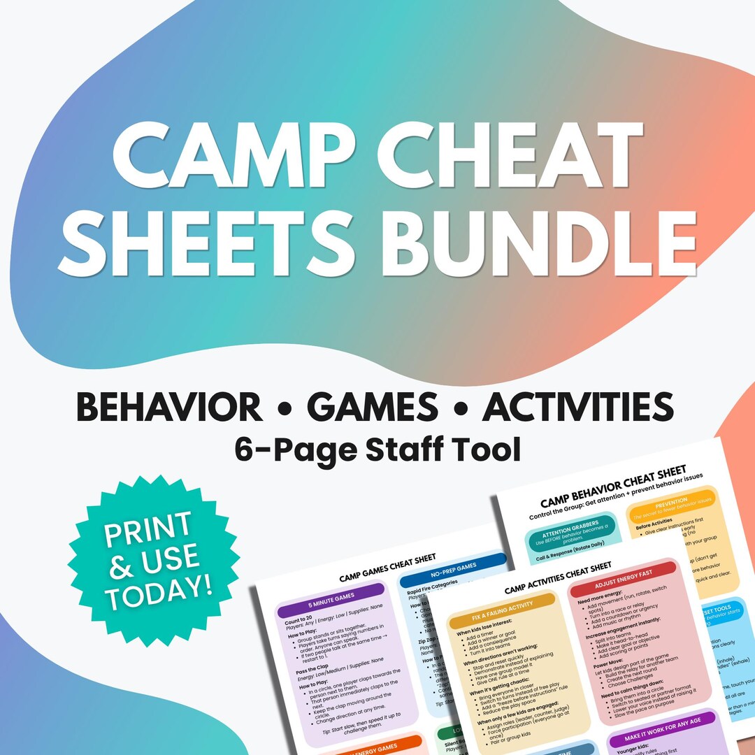 Camp Cheat Sheet Bundle | Behavior, Games & Activities for Kids, Camp ...