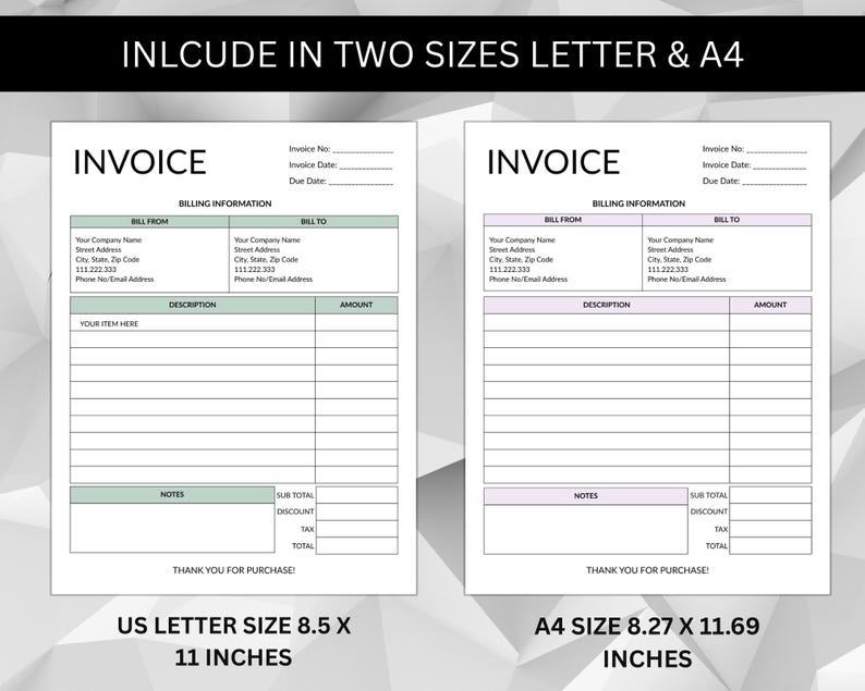 Editable Invoice Template – Small Business, Freelancer Billing Form ...