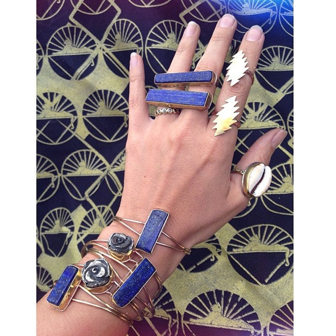 Two Finger Lapis Slab Bar Ring - Etsy