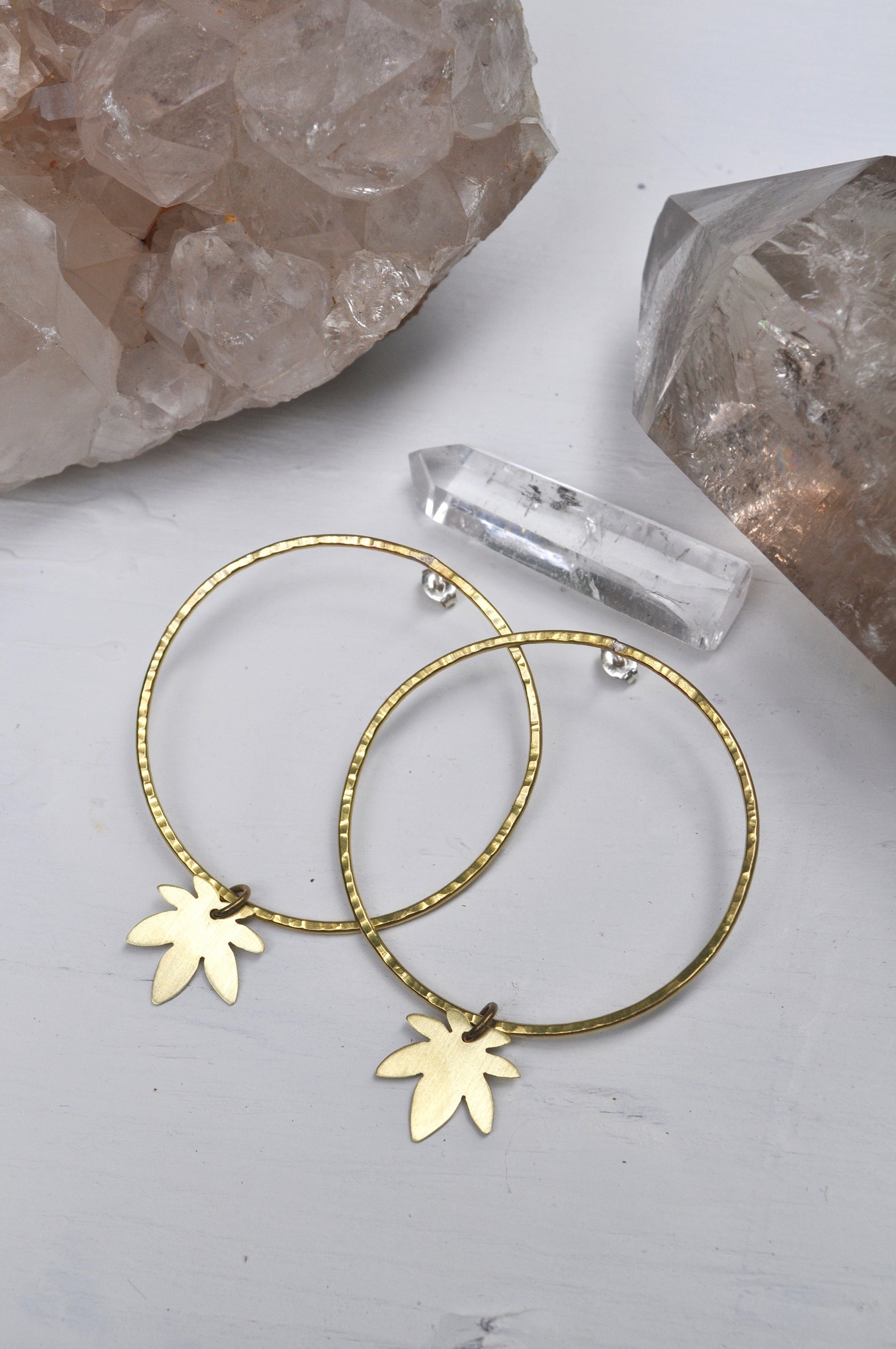 Ganja Baby Hammered Hoop / Stud Earrings With Tiny Cannabis - Etsy