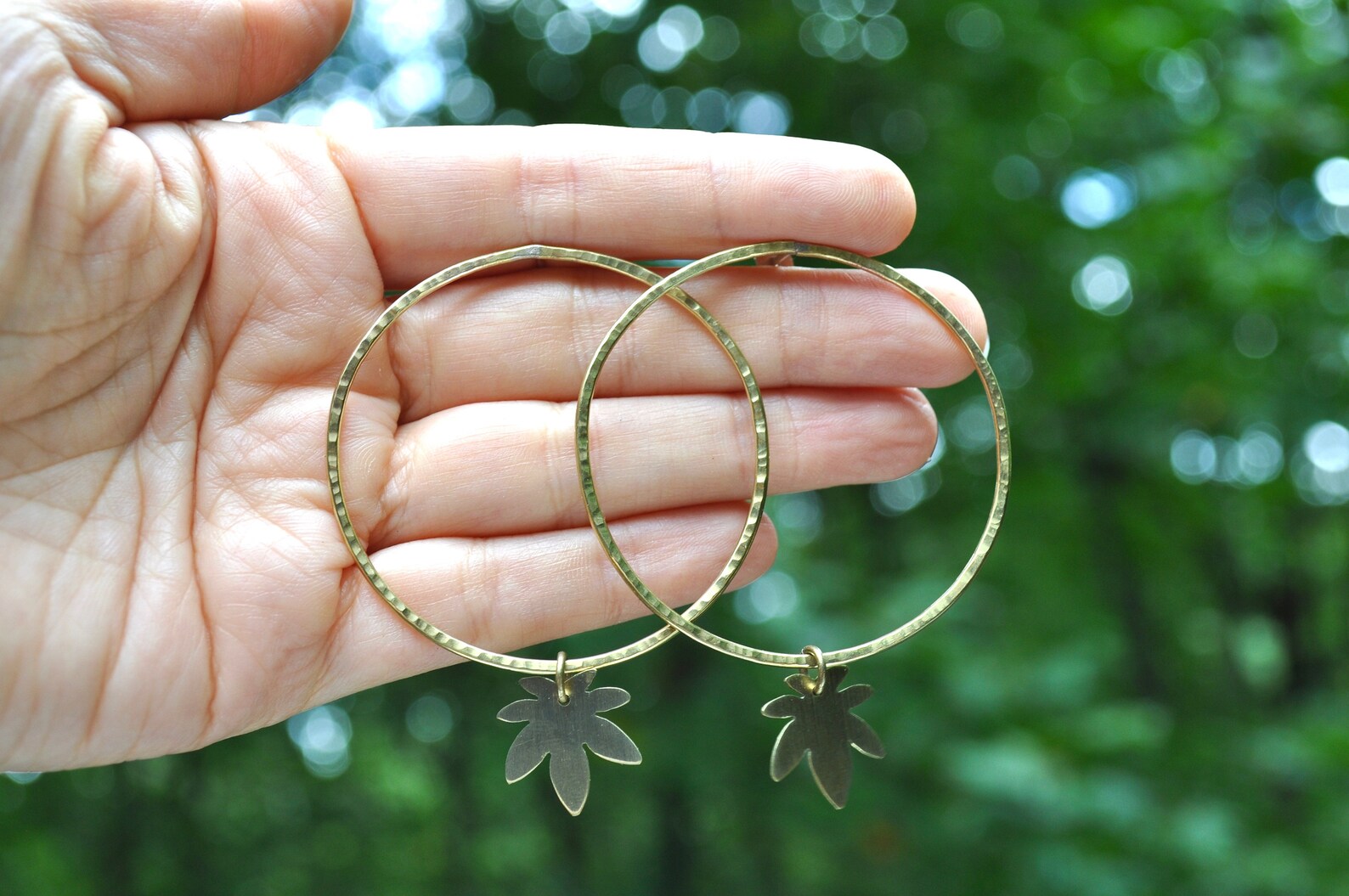 Ganja Baby Hammered Hoop / Stud Earrings With Tiny Cannabis | Etsy