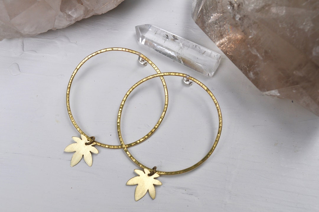 Ganja Baby Hammered Hoop / Stud Earrings With Tiny Cannabis - Etsy