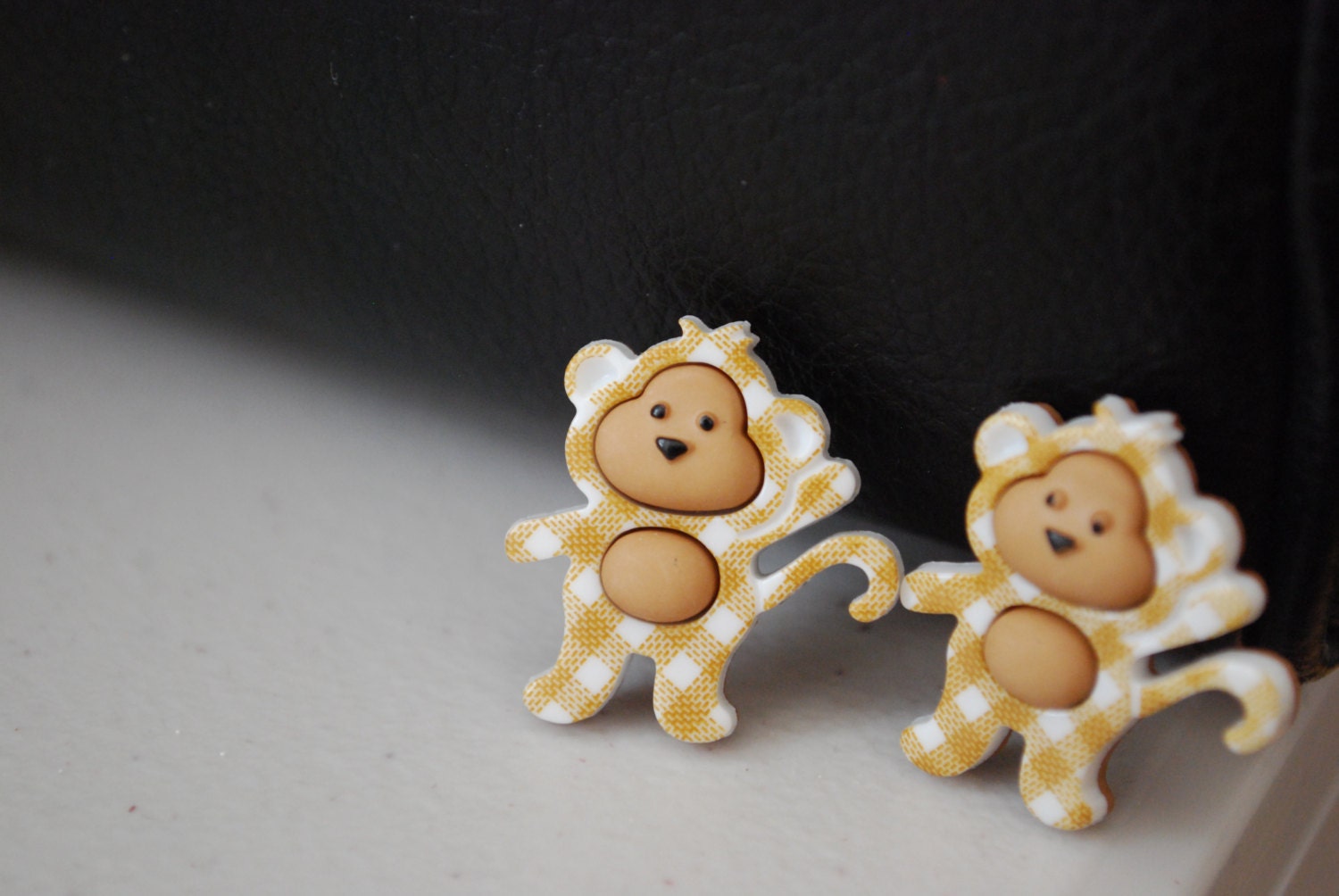 Monkey Earrings Brown Monkey Studs Checkered - Etsy