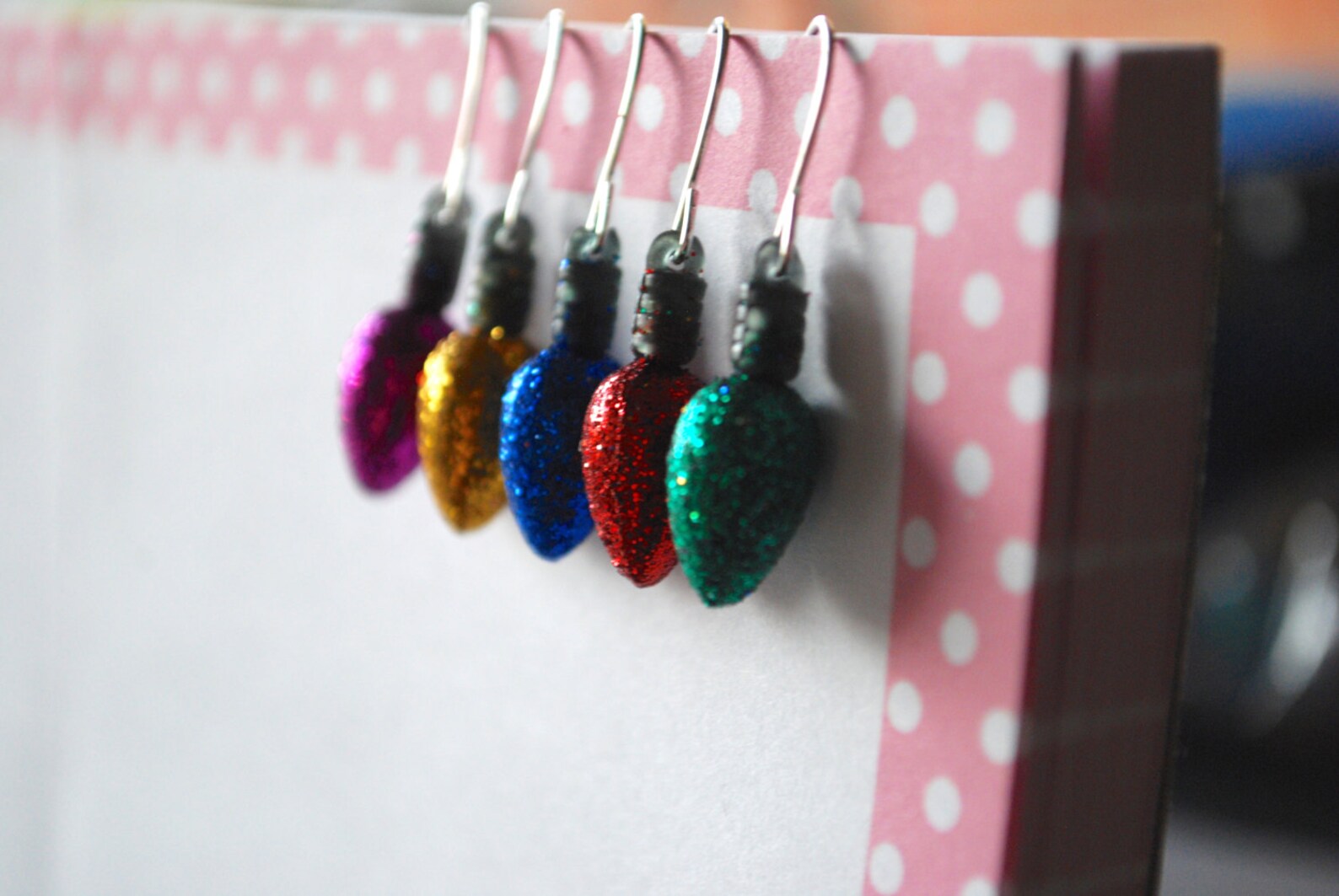 Light Bulb Earrings -- Glittery Color Light Bulb Earrings, Christmas ...