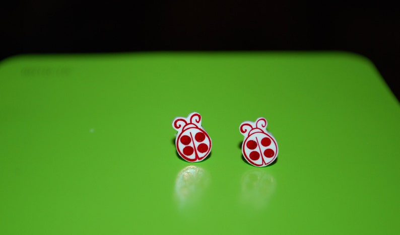 Tiny Ladybug Earrings Ladybug Studs White and Red Red - Etsy