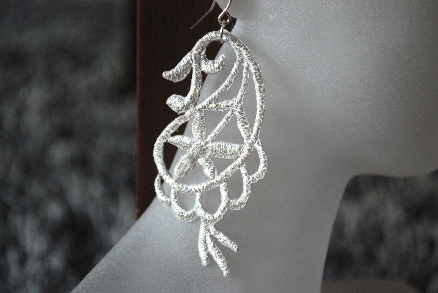 Lace Earrings Silver Lace Silver Filigree Earrings | Etsy