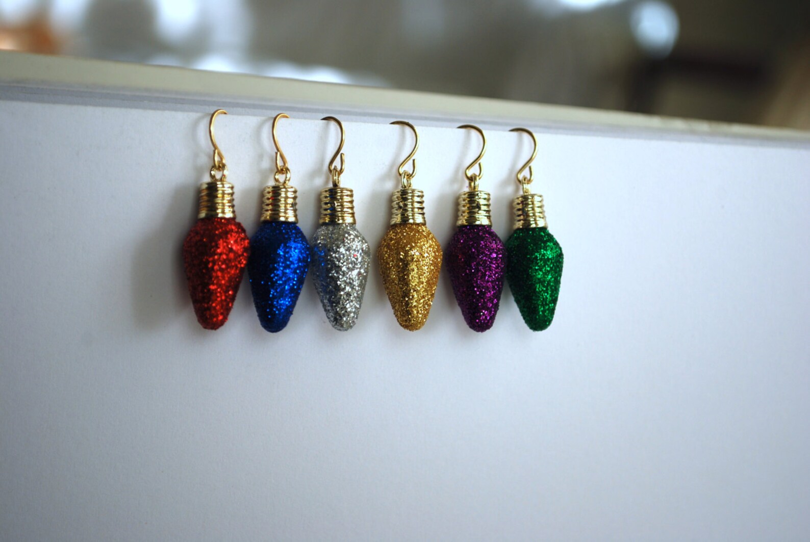 Light Bulb Earrings -- Glittery Color Light Bulb Earrings, Christmas ...