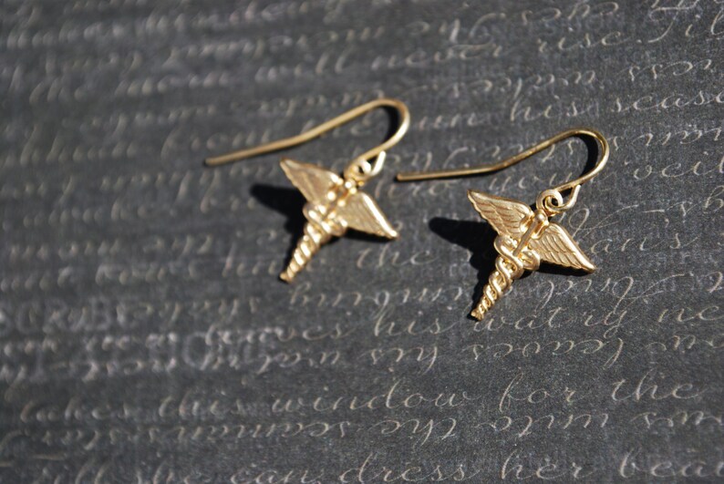 Nurse Doctor Caduceus Earrings -- Brass Caduceus, Gold - Etsy