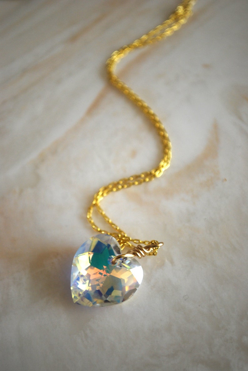 Crystal Heart Necklace Swarovski Crystal Heart Gold Chain - Etsy