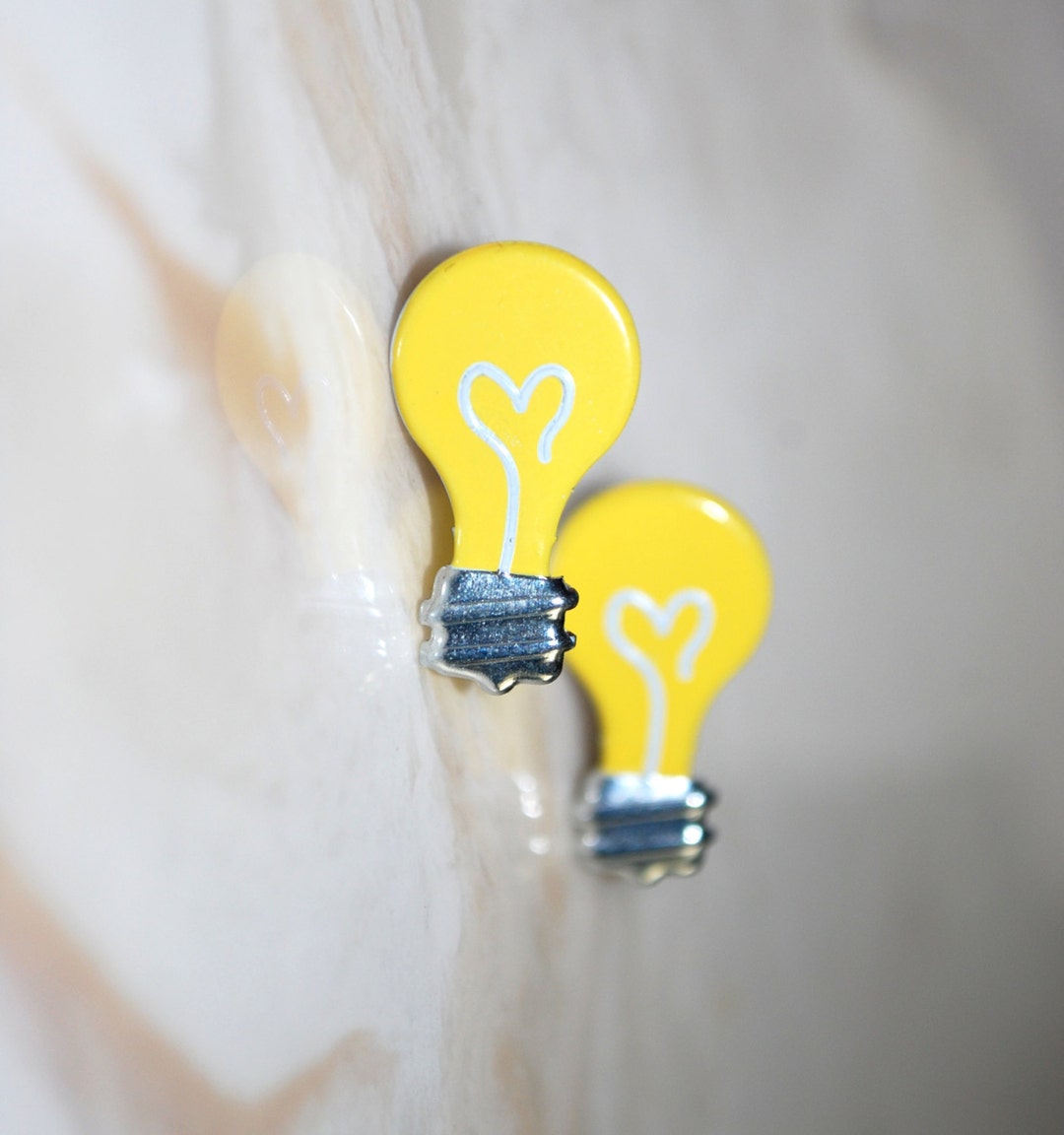 Light Bulb Earrings -- Yellow Light Bulb Studs, Geekery Jewelry - Etsy