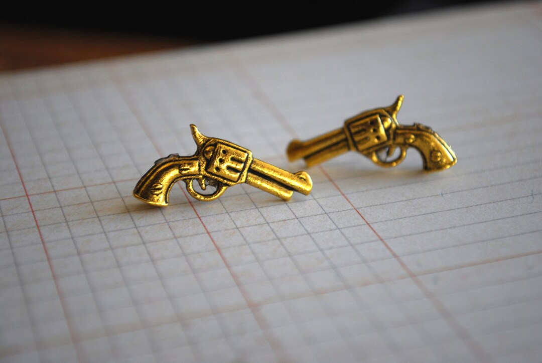 Gun Studs -- Revolver Pistol Earrings, Gun Earrings, Gold Gun Earrings ...