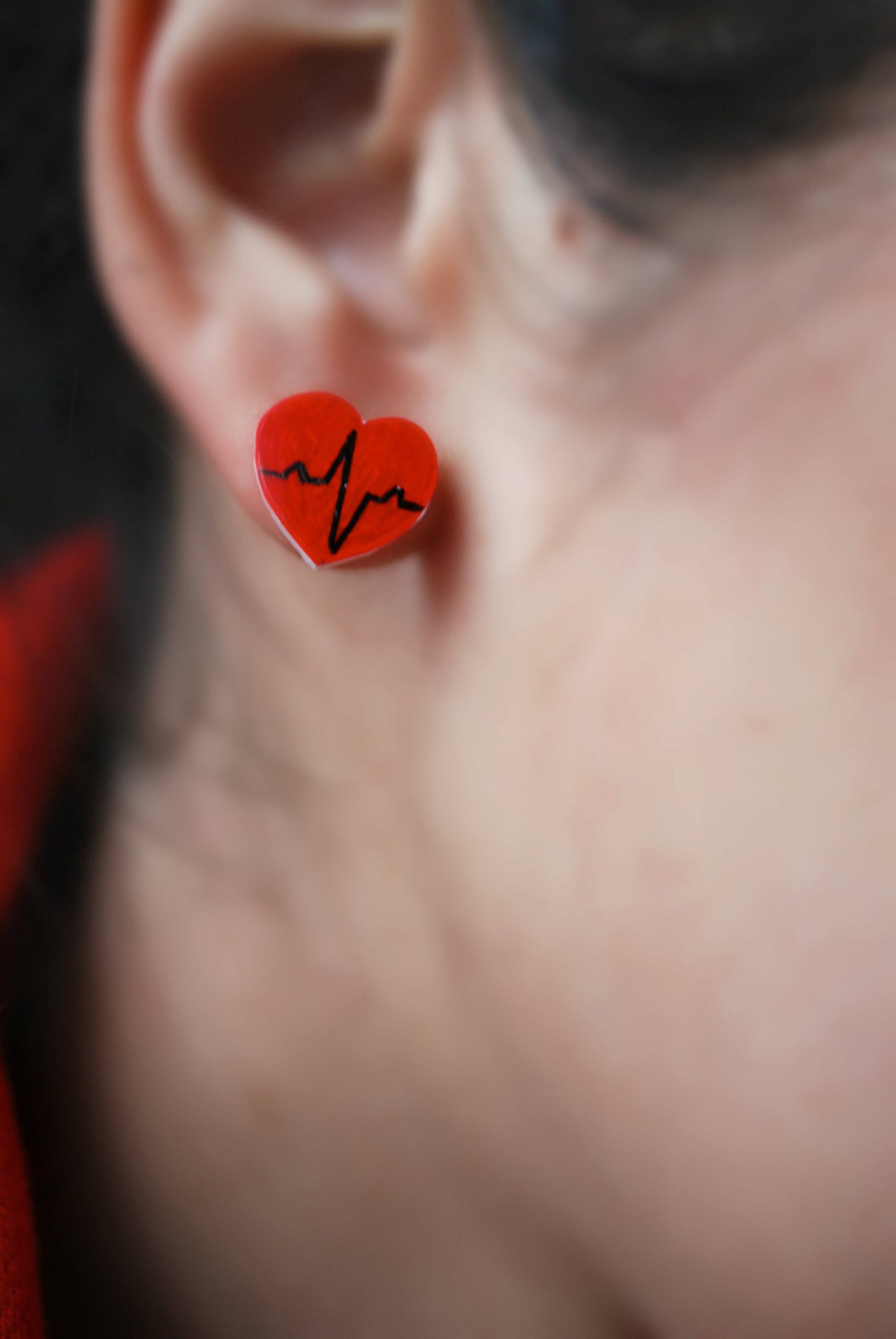 Heart Beat Earrings Red Heart Earrings Studs Bold Red - Etsy