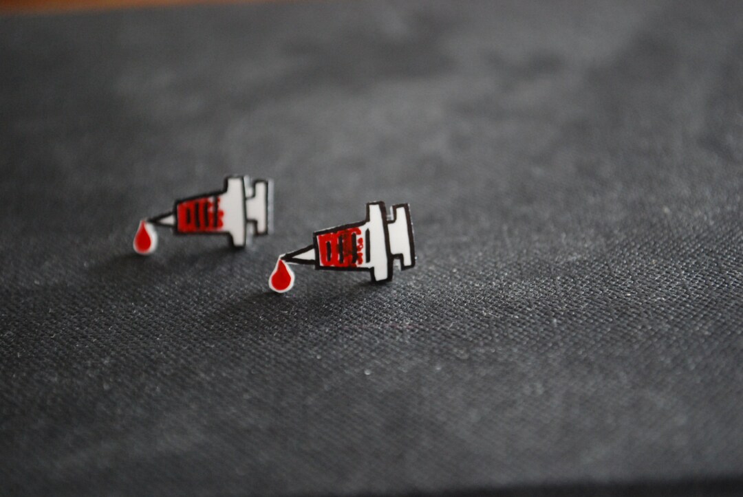 Nurse Shot Studs -- Earrings, Shots, Syringes, Needles, Red and Black ...