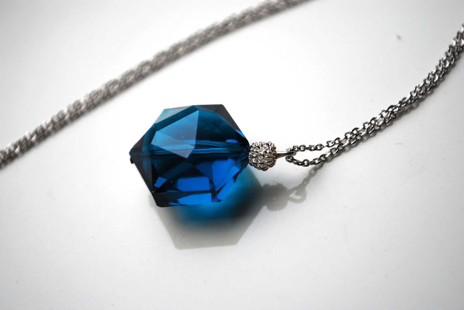 Electric Blue Necklace Electric Blue Crystal Silver Accent - Etsy