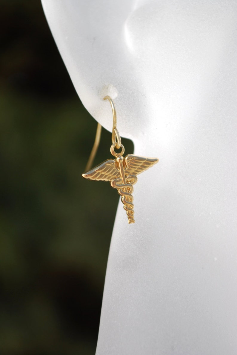 Nurse Doctor Caduceus Earrings -- Brass Caduceus, Gold - Etsy