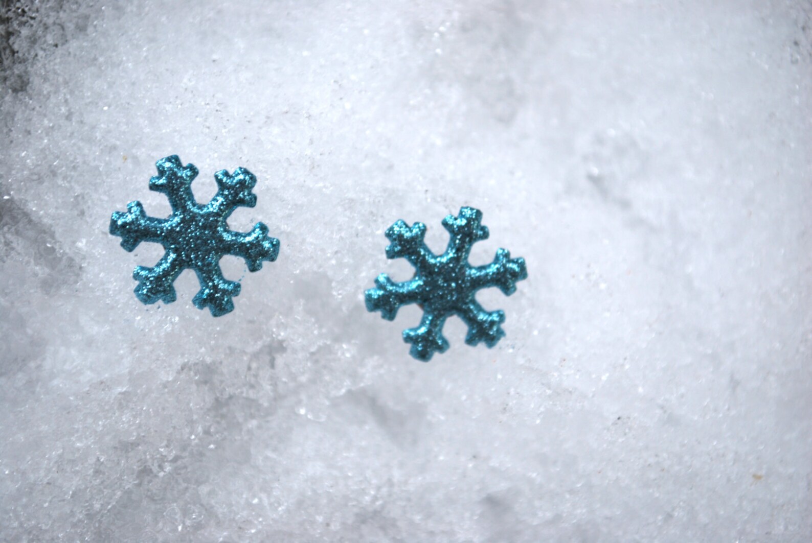 Snowflake Earrings -- Studs, Light Blue, Glittery, Silver - Etsy