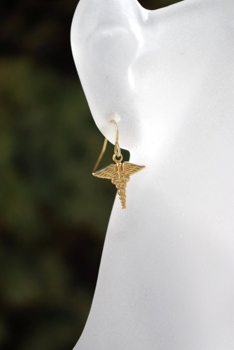 Nurse Doctor Caduceus Earrings -- Brass Caduceus, Gold - Etsy