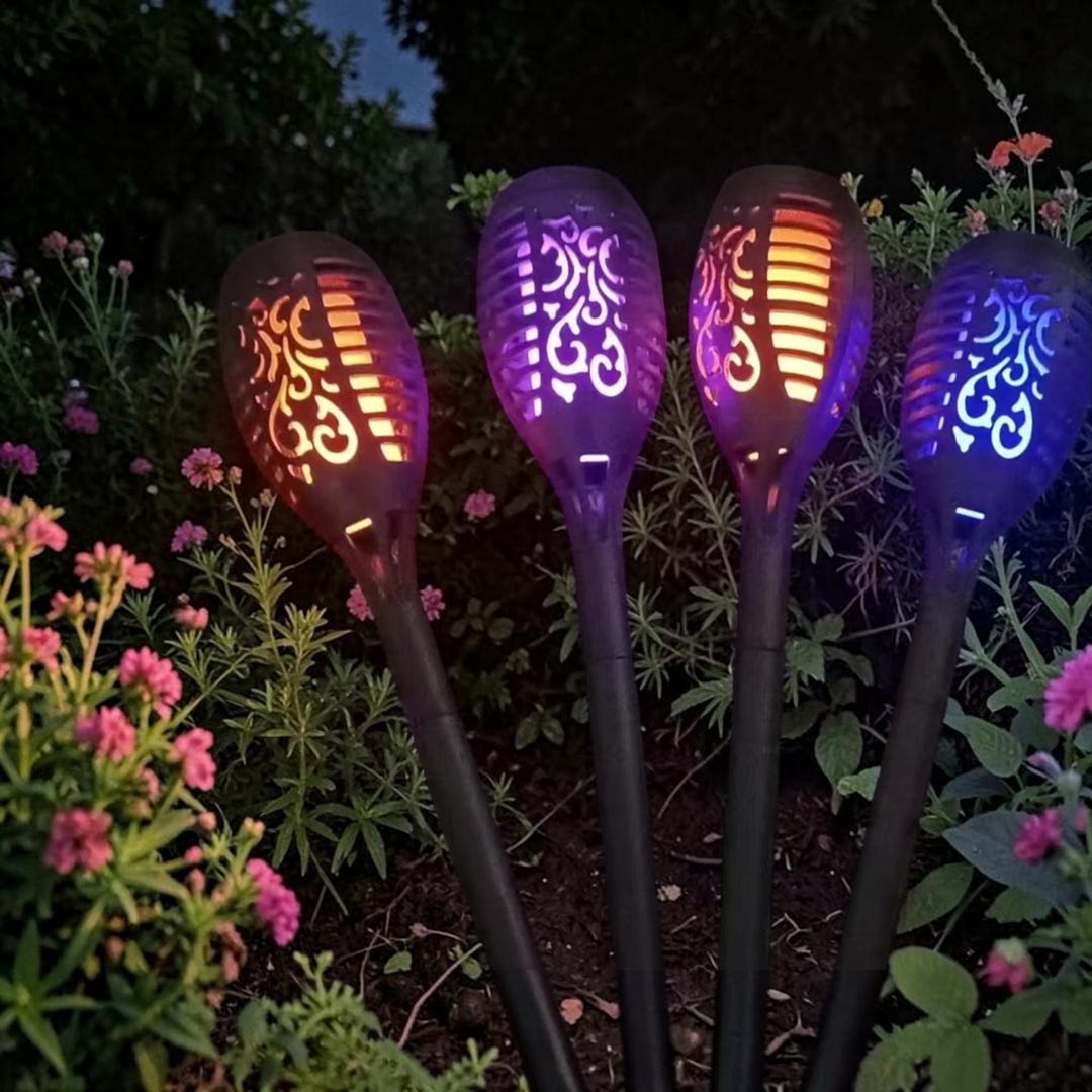 Solar Flame Torch Lights – Flickering Waterproof Garden Path Lights ...