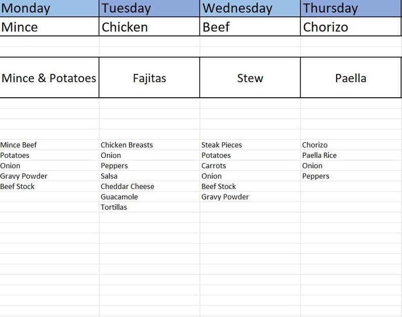 Excel Meal Planner- Random Meal Generator | Protein-based Weekly ...