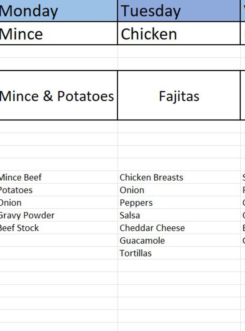 Excel Meal Planner- Random Meal Generator | Protein-based Weekly ...