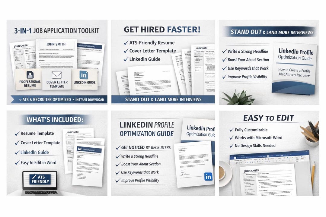 ATS Resume Template + Cover Letter + Linkedin Guide | Job Application ...
