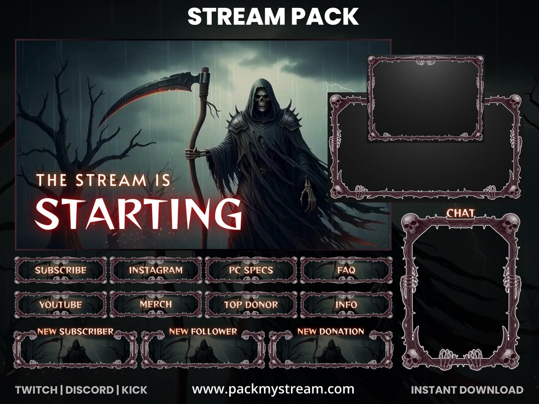 Grim Reaper Animated Stream Overlay Pack | Dark Horror Twitch Theme ...
