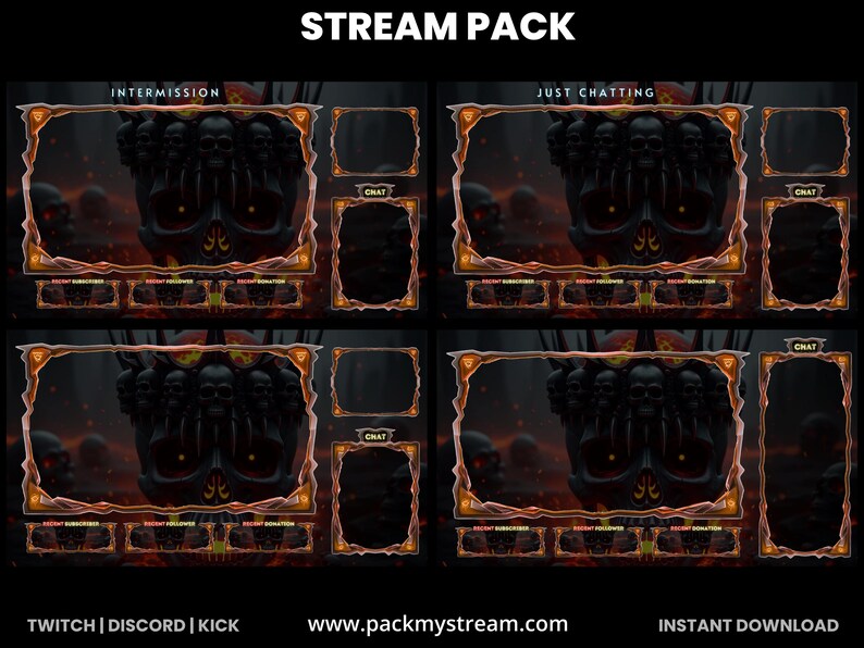 Dark Skull Crown Stream Overlay Pack Animated | Fire Lava Twitch ...