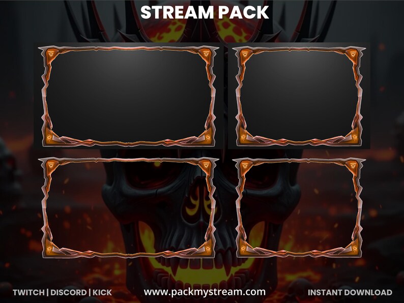 Dark Skull Crown Stream Overlay Pack Animated | Fire Lava Twitch ...